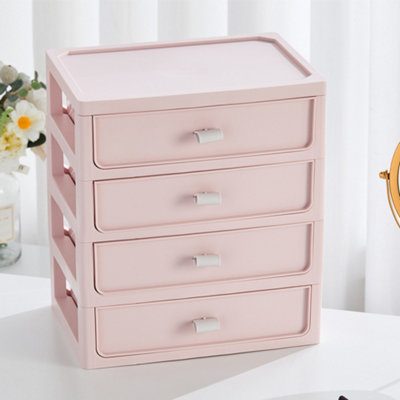 Livingandhome Pink Stationery Desktop Organizer with 4 Drawer for Desk ...