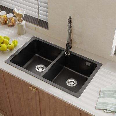 Livingandhome Quartz Double Bowl Undermount Kitchen Sink 835x480mm ...