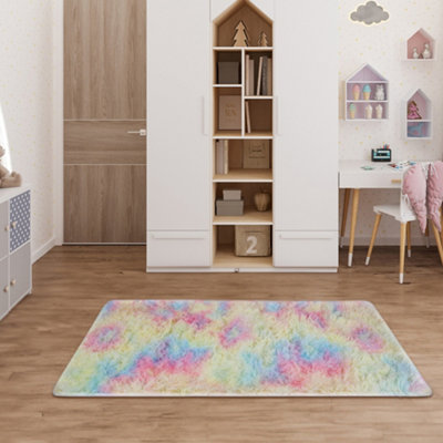 Livingandhome Rectangle Anti Skid Soft Fluffy Rainbow Rug Colourful ...