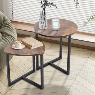 Livingandhome Round and Triangular Nesting Table Set Nest of Coffee ...