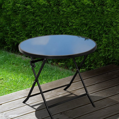 Livingandhome Round Glass Foldable Metal Table for Garden and Bitro Dia ...