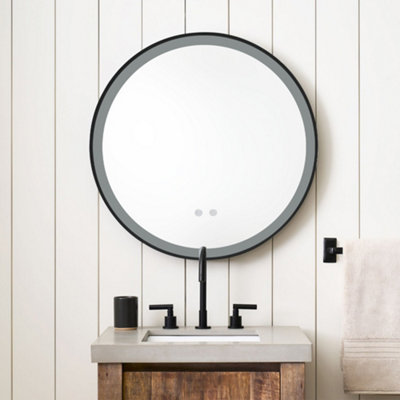 Livingandhome Round Metal Framed LED Wall Bathroom Mirror 800mm Dia | DIY at B&Q