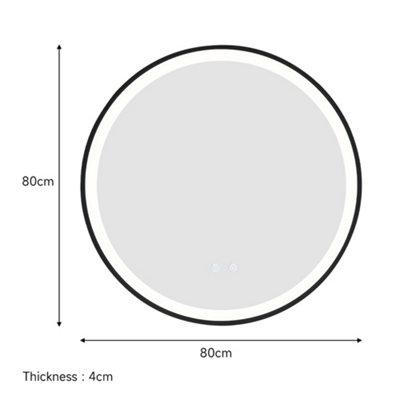 Livingandhome Round Metal Framed LED Wall Bathroom Mirror 800mm Dia