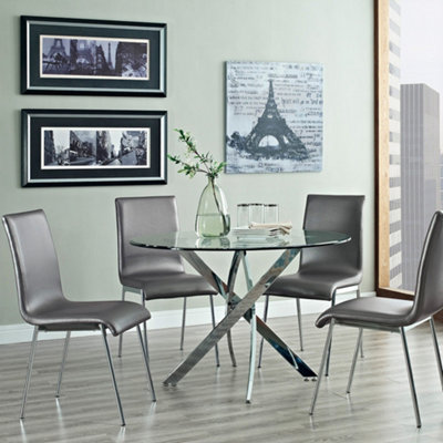 Livingandhome Round Tempered Glass Top Tripod Base Dining Table Coffee ...