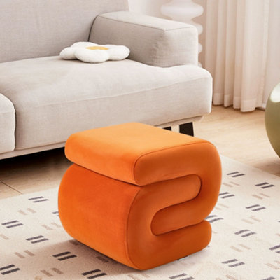Livingandhome S-shaped Orange Velvet Upholstered Vanity Footstool | DIY ...
