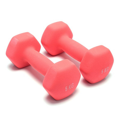 Livingandhome Set Of 2 Pink Neoprene Coated Dumbbell Hand Weight Strength Training 5KG