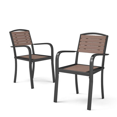 Livingandhome Set of 2 WPC Outdoor Garden Chairs Patio Dining Armchairs ...