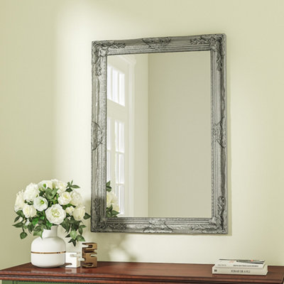 Livingandhome Silver Vintage Rectangular Decorative Wall Framed Mirror ...