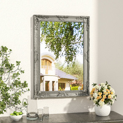 Livingandhome Silver Vintage Rectangular Decorative Wall Framed Mirror ...