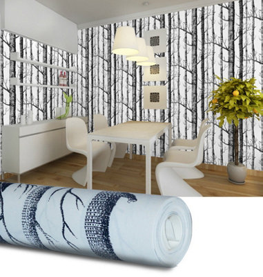 Livingandhome Wallpaper for Bedroom 3D Effect Birch Tree Self Adhesive ...