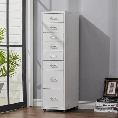 Livingandhome White 8 Drawer Chest Metal Movable Office Storage File ...