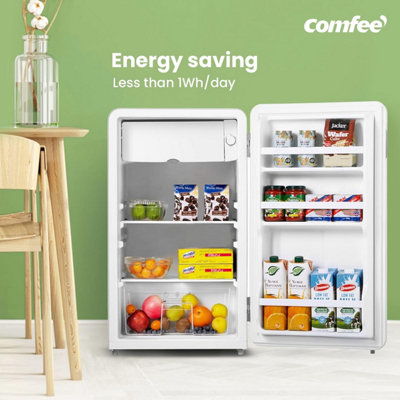 Livingandhome White 93L Retro Freestanding Fridge with Chiller Box