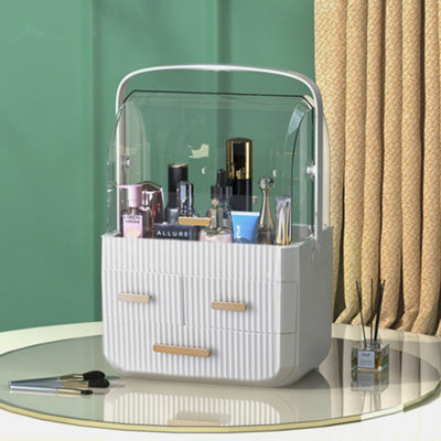 Livingandhome White Desktop 3 Drawers Cosmetics Storage Orgaizer Makeup ...