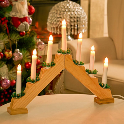 Livingandhome Wood Nostalgia Candle Bridge 7 LED Flameless Christmas ...