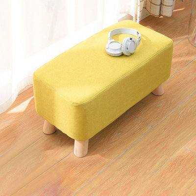 Livingandhome Yellow Rectangular Linen Footstool with Solid Wooden Legs ...