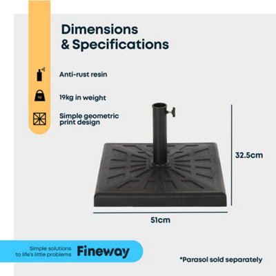 LIVIVO 19Kg Square Resin Parasol Base - Black
