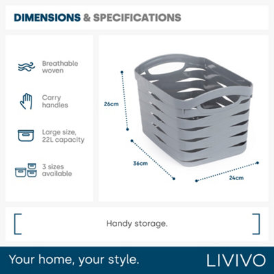 LIVIVO 22L Plastic Storage Baskets with Handles
