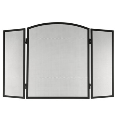 LIVIVO 3 Panel Decorative Fireplace Screen Black Steel Mesh Folding ...