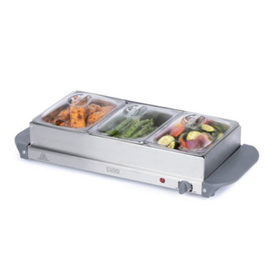 LIVIVO 3 Section Large Buffet Server and Plate Warmer - 1 Litre Trays ...