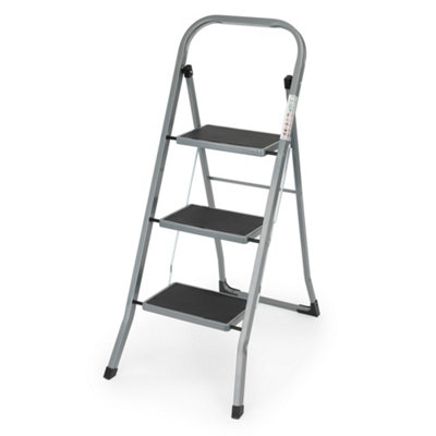 LIVIVO 3 Step Folding Ladder Steel Frame Step Ladder with Handrail ...