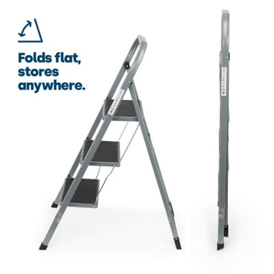 LIVIVO 3 Step Folding Ladder Steel Frame Step Ladder with Handrail ...