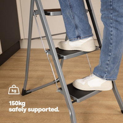 LIVIVO 3 Step Folding Ladder Steel Frame Step Ladder with Handrail ...