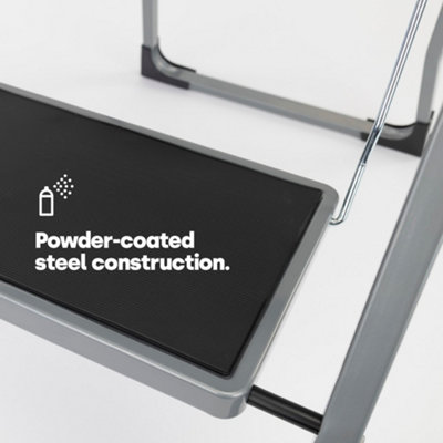 LIVIVO 3 Step Folding Ladder Steel Frame Step Ladder with Handrail ...
