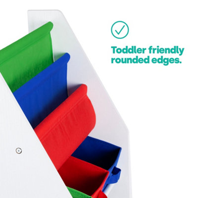 LIVIVO 3-Tier Children Sling Bookcase with 6 Plastic Storage Tubs ...