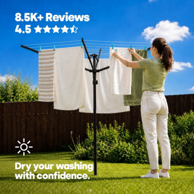 LIVIVO 4 Arm Rotary Airer, 45M, Heavy Duty Steel Clothes Line - Black