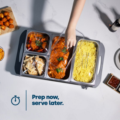 LIVIVO 4 Section Large Buffet Server and Plate Warmer - 1 Litre Trays ...