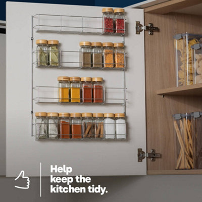 LIVIVO 4 Tier Cupboard Door Spice Rack Chrome