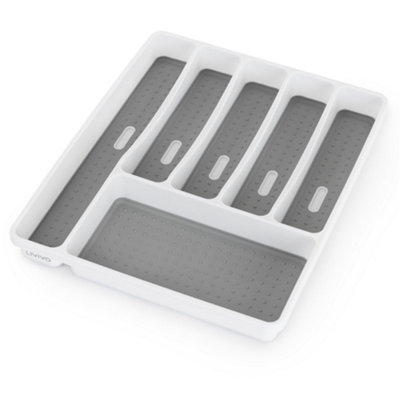 LIVIVO 6-Compartment Cutlery Tray - White/Grey