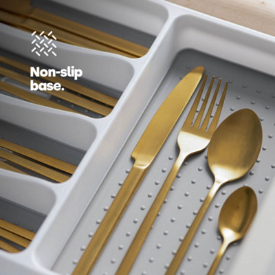 LIVIVO 6-Compartment Cutlery Tray - White/Grey