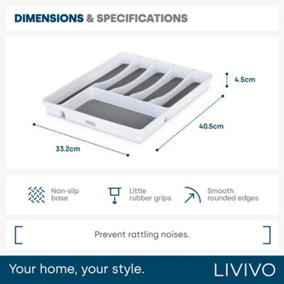 LIVIVO 6-Compartment Cutlery Tray - White/Grey