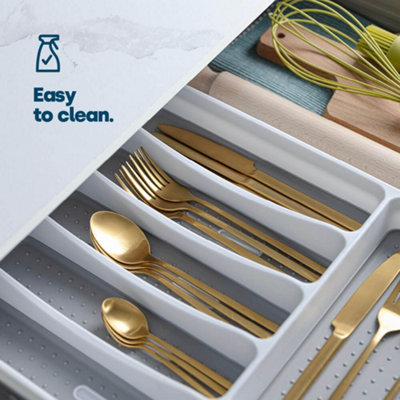 LIVIVO 6-Compartment Cutlery Tray - White/Grey