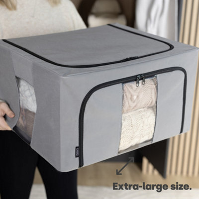 LIVIVO Foldable Fabric Clothes Storage Boxes with Zips Set of 3 Grey