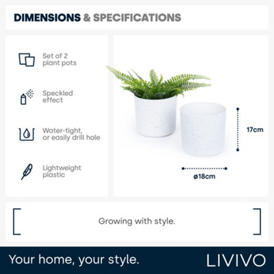 LIVIVO Indoor Plant Pots, Set of 2, 18cm - White