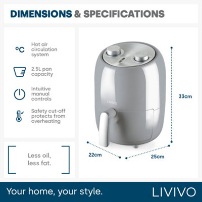 LIVIVO Large Capacity 2L Air Fryer - Grey
