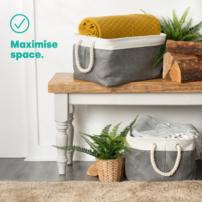 LIVIVO Large Foldable Canvas Storage Baskets, Set of 2 Luxury Fabric ...