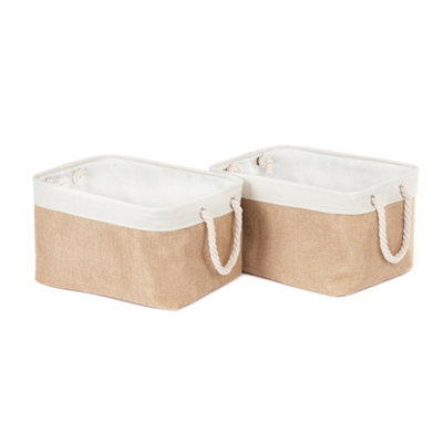 LIVIVO Large Foldable Canvas Storage Baskets, Set of 2 - NATURAL