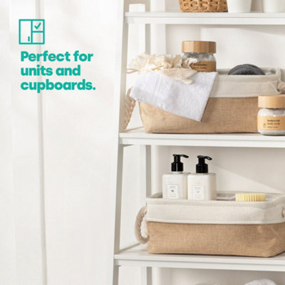 LIVIVO Large Foldable Canvas Storage Baskets, Set of 3 Luxury Fabric ...