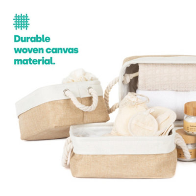 LIVIVO Large Foldable Canvas Storage Baskets, Set of 3 Luxury Fabric ...