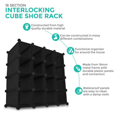LIVIVO Multi-Purpose 16-Section Interlocking Cube Shoe Rack Organiser ...