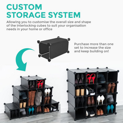 LIVIVO Multi-Purpose 16-Section Interlocking Cube Shoe Rack Organiser ...