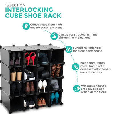 LIVIVO Multi-Purpose 16-Section Interlocking Cube Shoe Rack Organiser ...