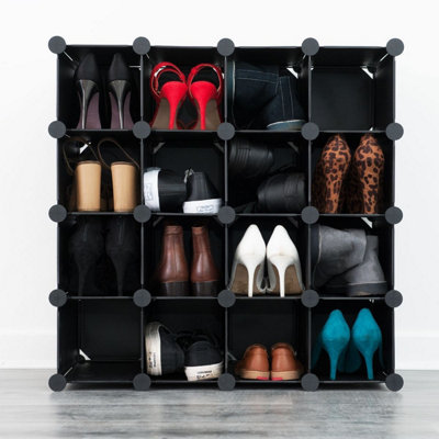 LIVIVO Multi-Purpose 16-Section Interlocking Cube Shoe Rack Organiser ...