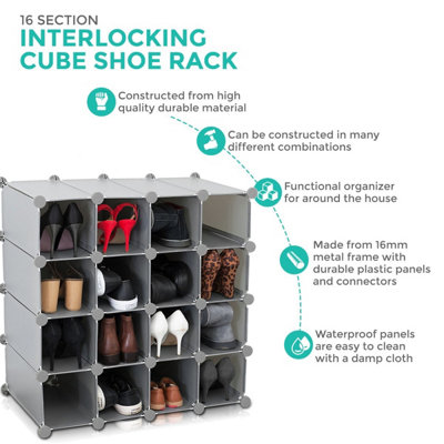 LIVIVO Multi-Purpose 16-Section Interlocking Cube Shoe Rack Organiser ...