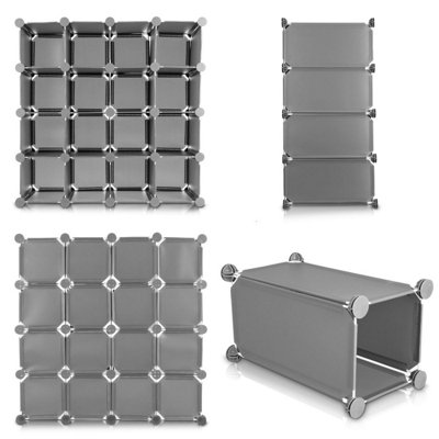 LIVIVO Multi-Purpose 16-Section Interlocking Cube Shoe Rack Organiser ...
