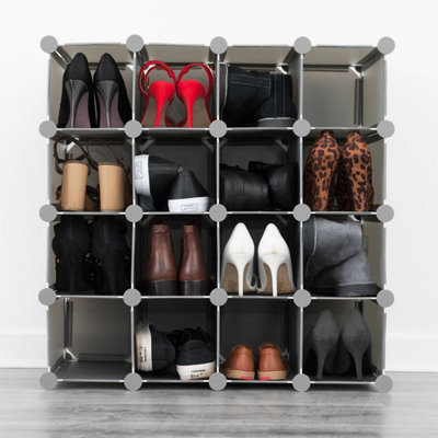 LIVIVO Multi-Purpose 16-Section Interlocking Cube Shoe Rack Organiser ...