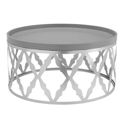 LIVIVO Round Coffee Table Silver Damask Frame Living Room Furniture